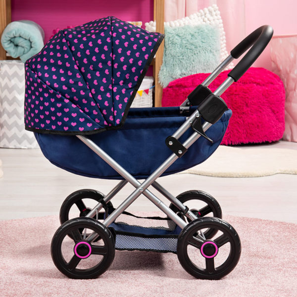 Bayer Cosy Pram Dark Blue With Pink Heart Hood | Toyworld – Toyworld ...
