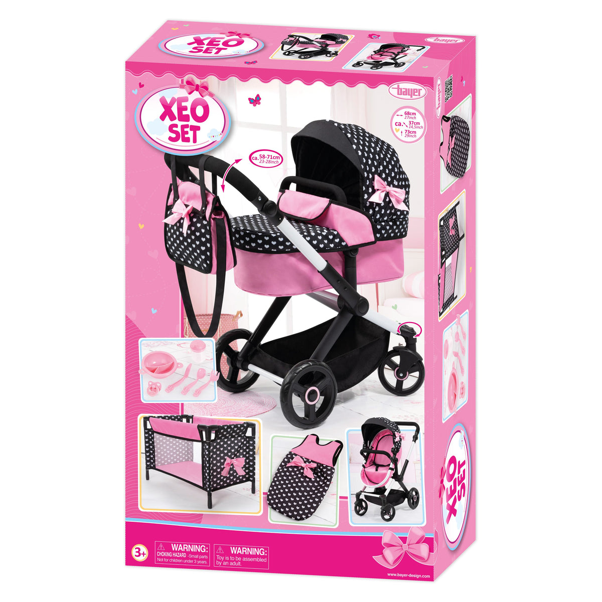 Bayer Xeo Mega Doll Pram Set - Black And Pink – Toyworld Australia