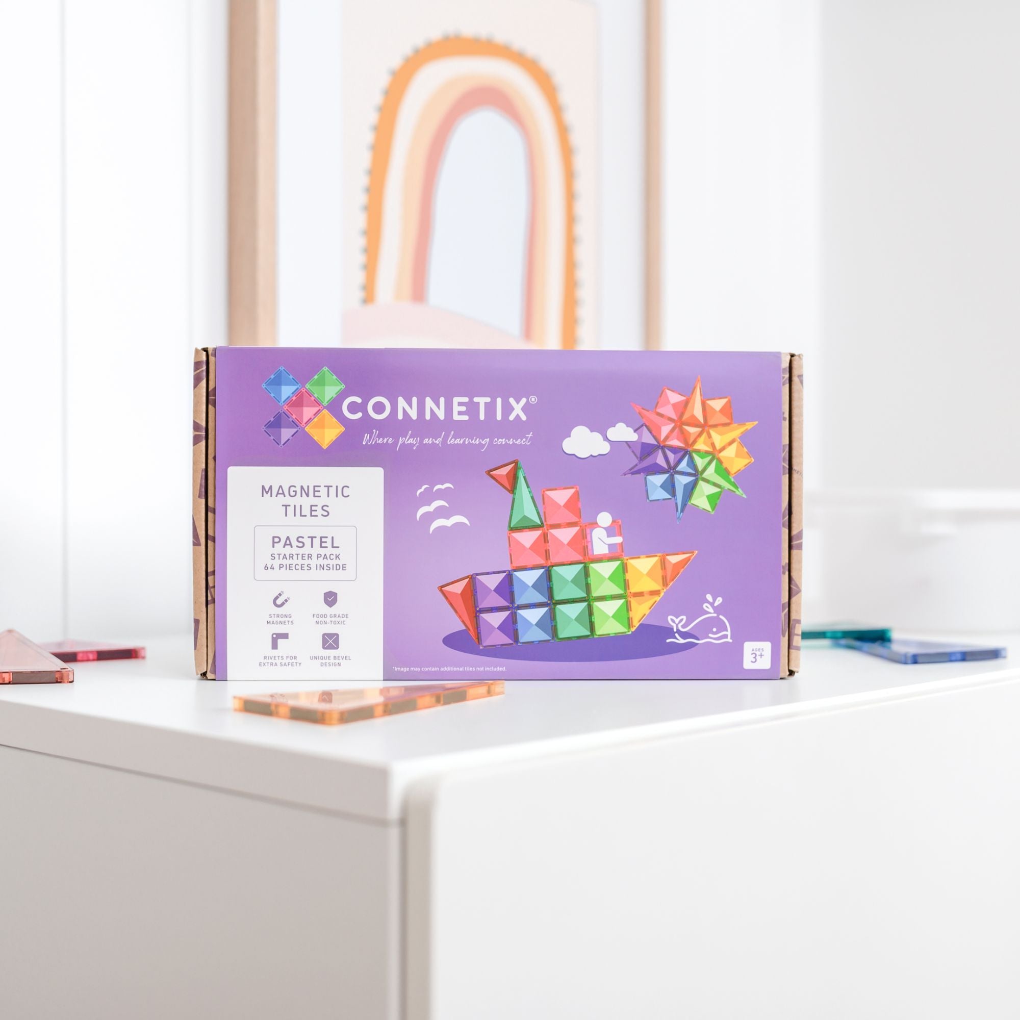 CONNETIX Magnetic Tiles 64 Piece Pastel Starter Pack – Toyworld Australia