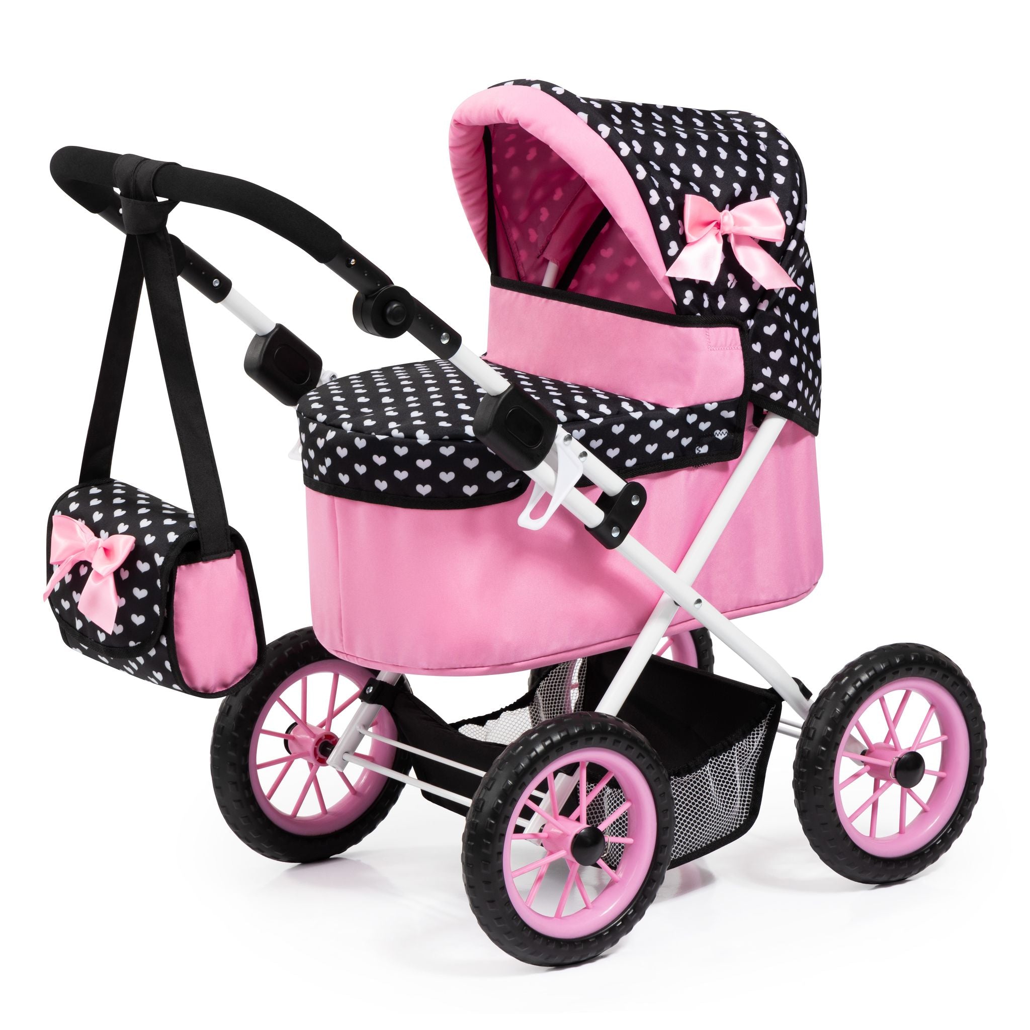 Trendy Pram Pink With Black Hood & Pink Bow – Toyworld Australia